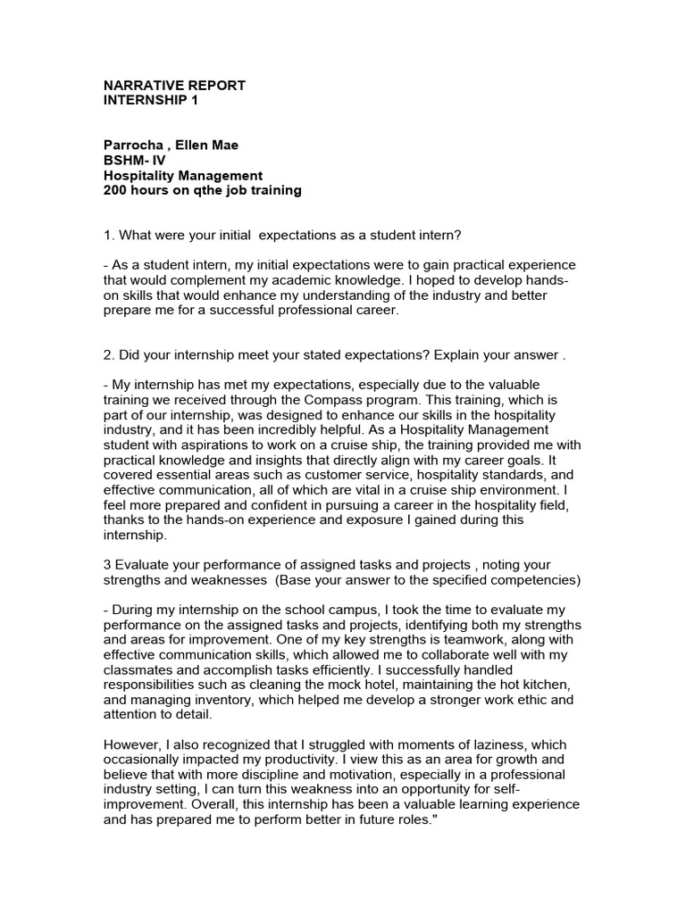 NARRATIVE REPORT ellen mae | PDF | Internship | Job Hunting