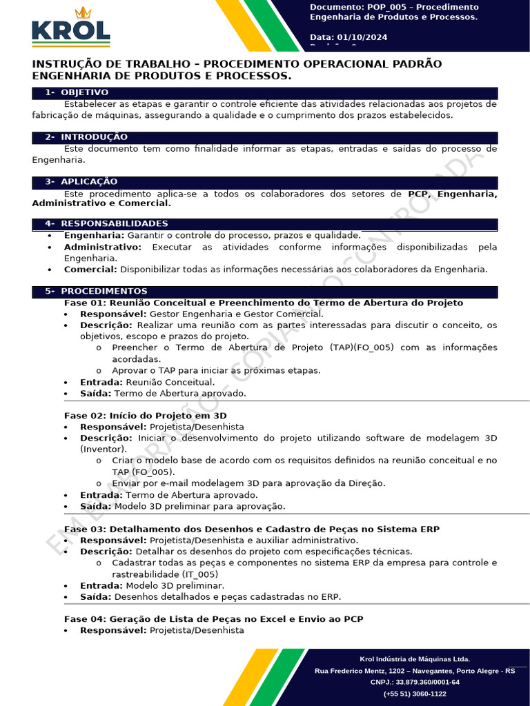 POP - 005 - RV.000 - Engenharia | PDF | Engenharia | Planejamento de ...