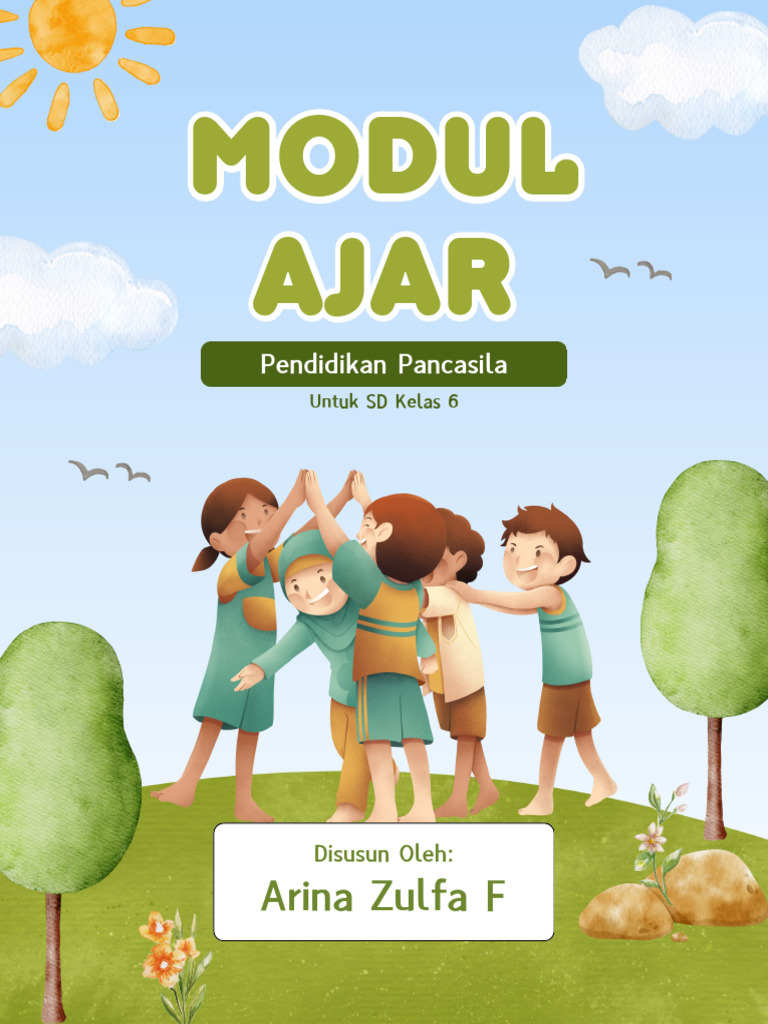 Sampul Modul Ajar Pendidikan Pancasila Sampul Hijau Dan Biru Ilustratif Lucu | PDF