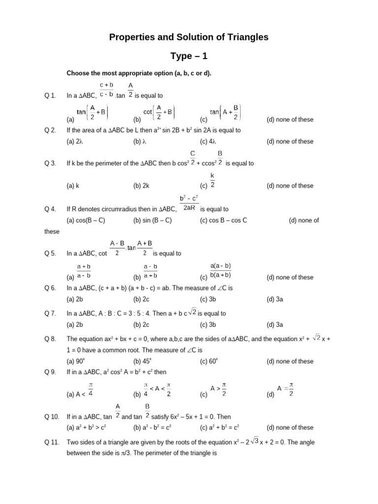 Properties and Solutions of Triangles | PDF | Geometry | Euclidean Geometry