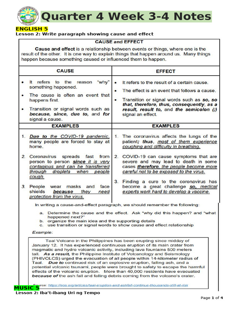 Week 3-4 English MAPEH Notes | PDF