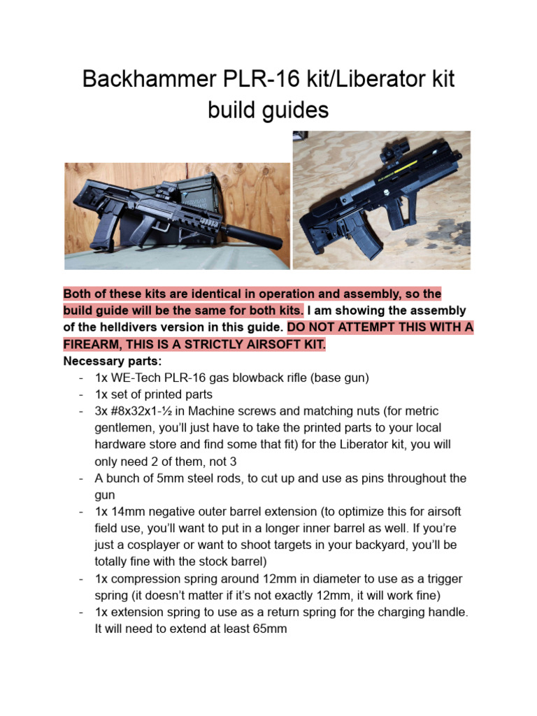 Backhammer PLR-16 Kit - Liberator Kit Build Guides | PDF | Screw ...