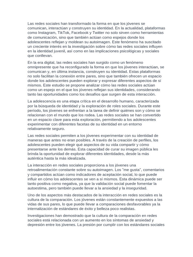 Ensayo 1 | PDF | Servicio de redes sociales | Adolescencia