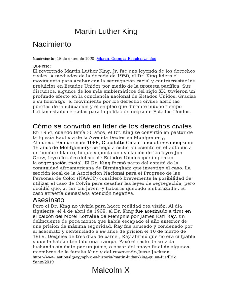 Martin Luther King y Malcolm X: Líderes de Derechos Civiles | PDF ...