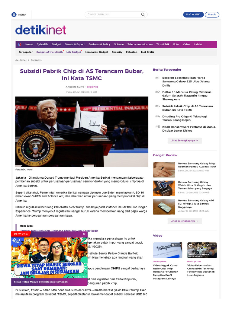 Subsidi Pabrik Chip Di AS Terancam Bubar, Ini Kata TSMC | PDF