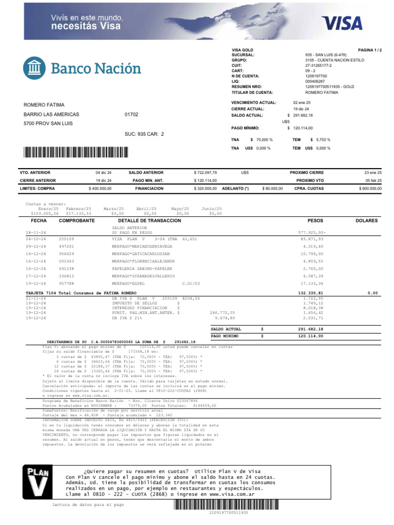 Resumen 20241221 | PDF | Tarjeta de crédito | Tarjeta de débito