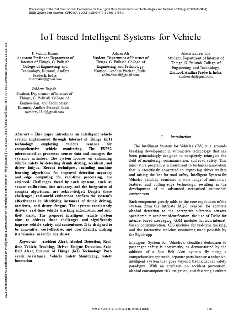IoT Based Intelligent Systems For Vehicle | PDF | Internet Of Things ...