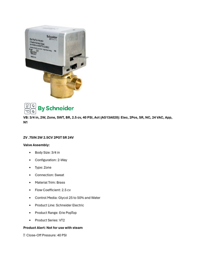 3/4" Electric 2-Way Zone Valve Assembly | PDF | Valve | Actuator
