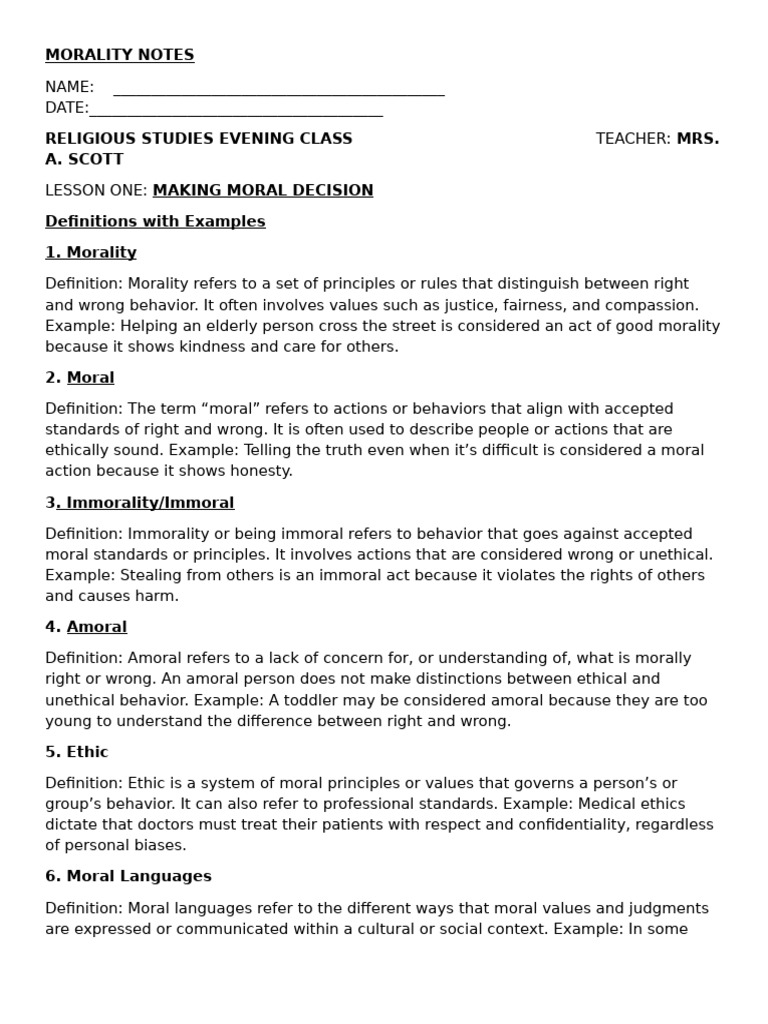 Johnathon Lightbourne - MORALITY NOTES | PDF | Morality | Liberal Arts ...