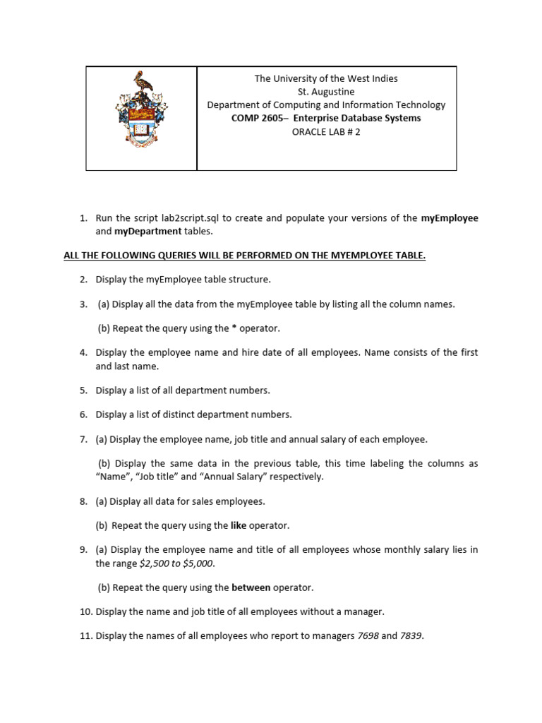 COMP 2605 Lab 2 Tutorial | PDF | Table (Database) | Databases