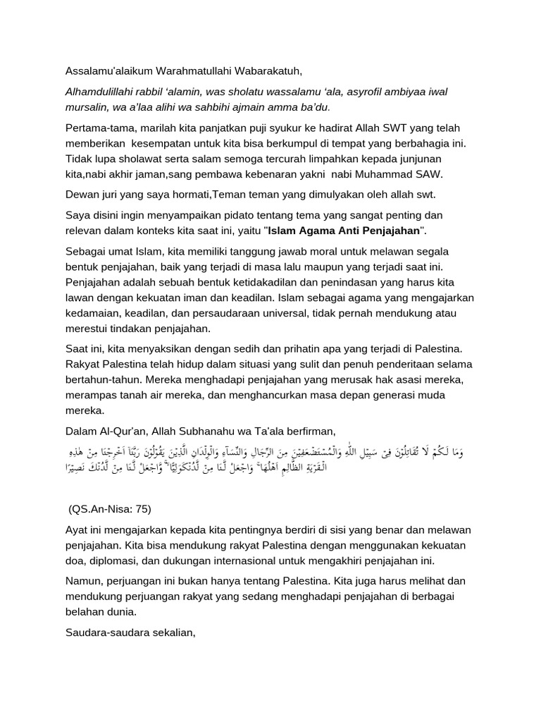 Pidato Islam Anti Penjajahan | PDF