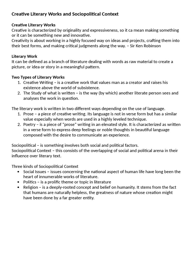 Creative Literary Works and Sociopolitical Context | PDF