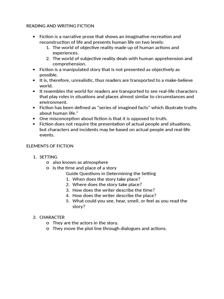 Creative Writing - Reading and Writing Fiction | PDF | Narration | Plot ...