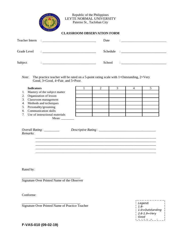 Classroom Observation Form Template | PDF