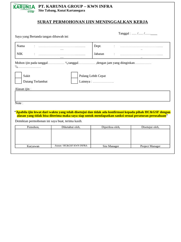 Form Izin Karyawan | PDF