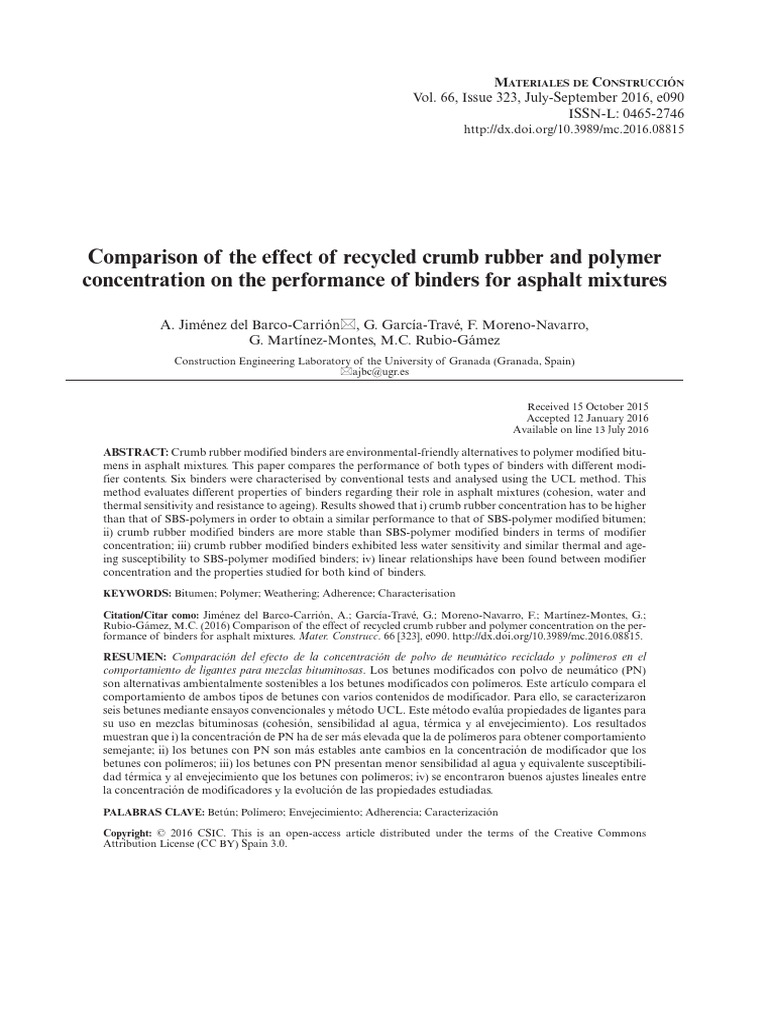 Comparison of The Effect of Recycled Crumb Rubber and Polymer | PDF ...