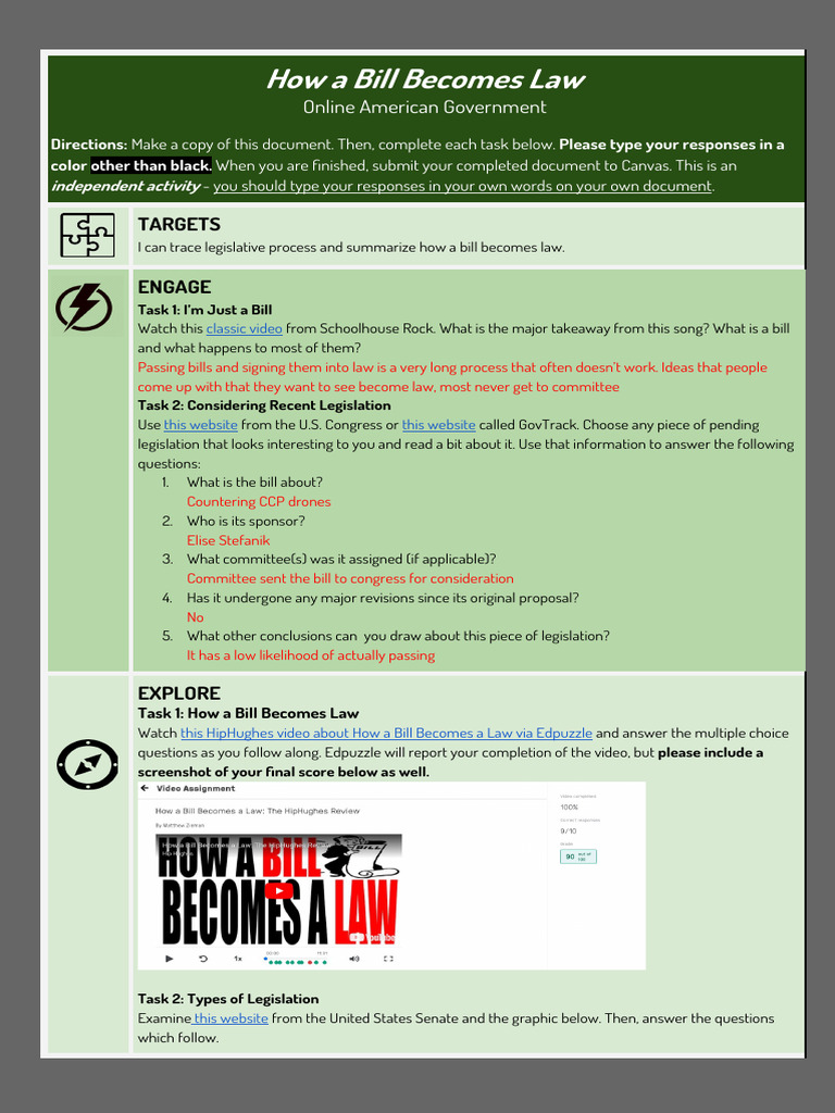 Unit 4, Topic 4 - How A Bill Becomes Law Ryan Donaldson | PDF | Bill ...