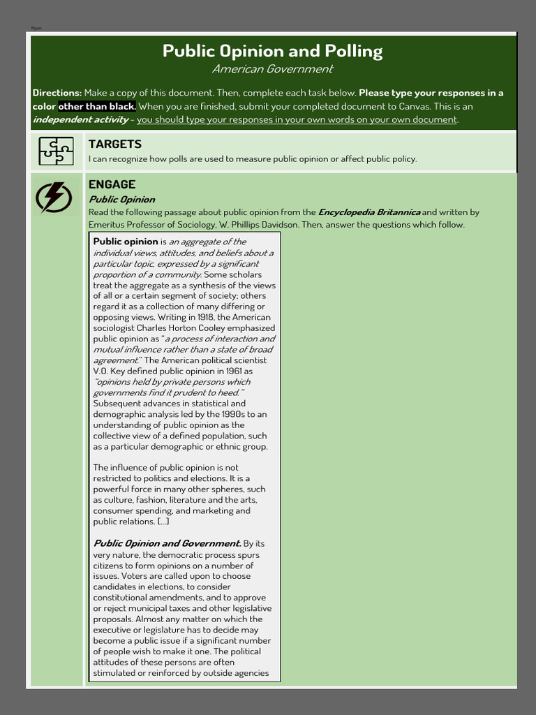 Unit 3, Topic 5 - Public Opinion, and Polling Ryan Donaldson | PDF ...
