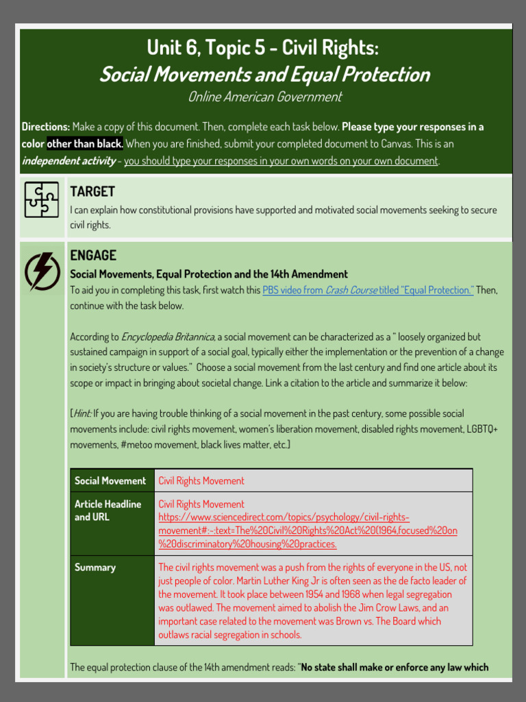 Civil Rights Movements & Legal Protections | PDF | Brown V. Board Of ...