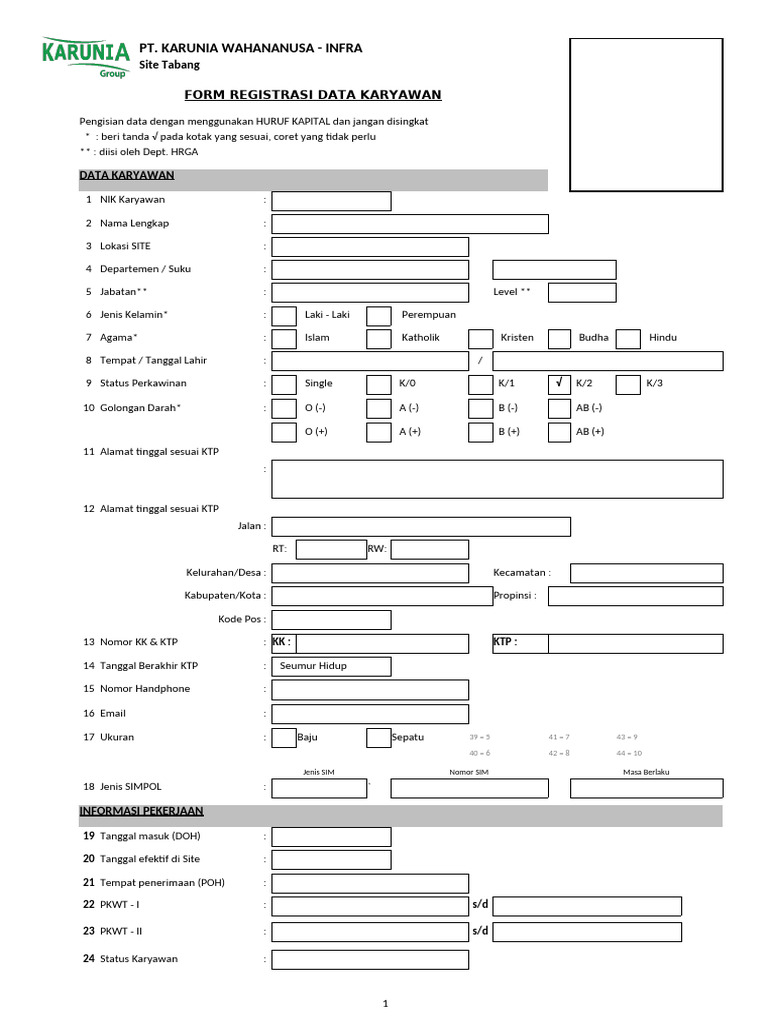 FORM REGISTRASI KARYAWAN | PDF