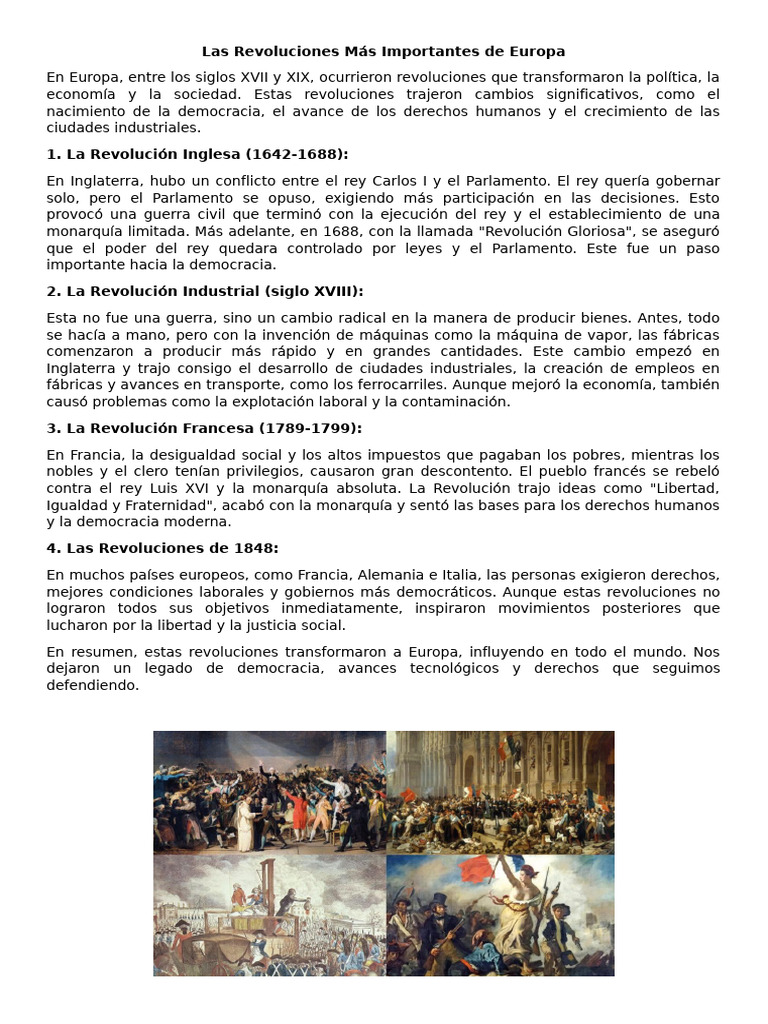 Revoluciones Clave en Europa (1642-1848) | PDF | revolución Francesa ...
