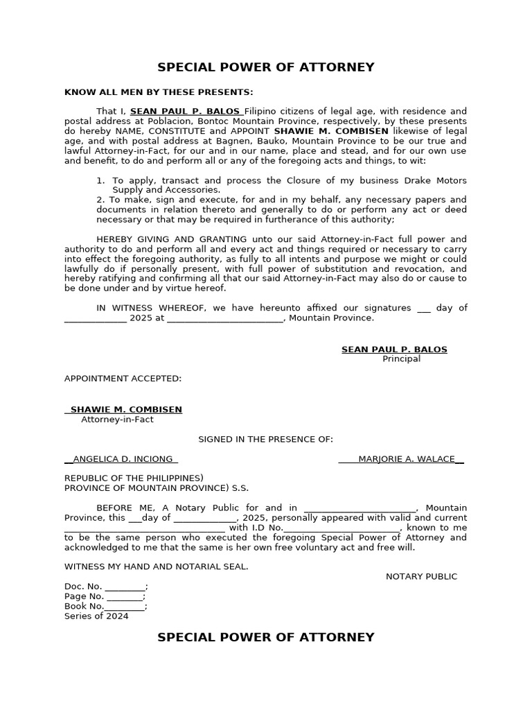 Special Power of Attorney | PDF | Power Of Attorney | Legal Documents