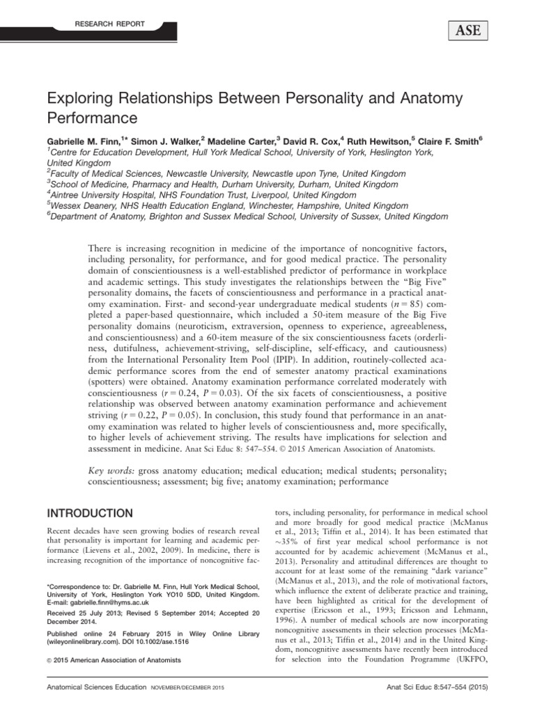 16 Exploring Relationships Between Personality and Anatomy Performance | PDF | Standard Score ...