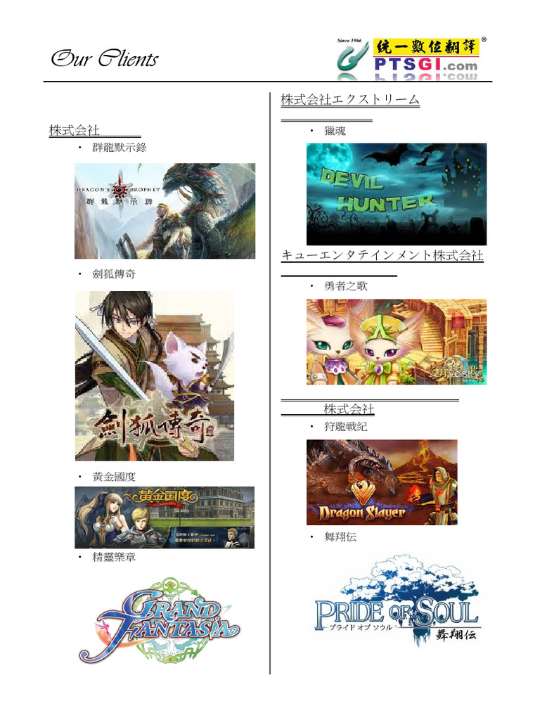 Our Game Clients | PDF