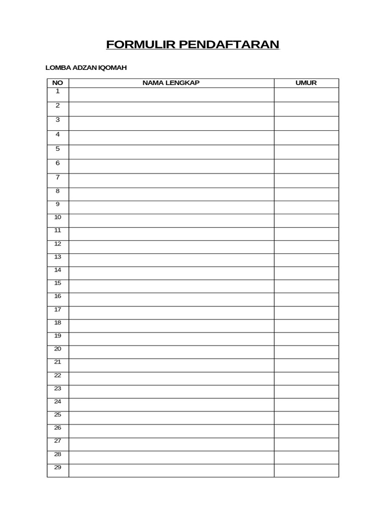 Formulir Pendaftaran Lomba 17 Agustus | PDF