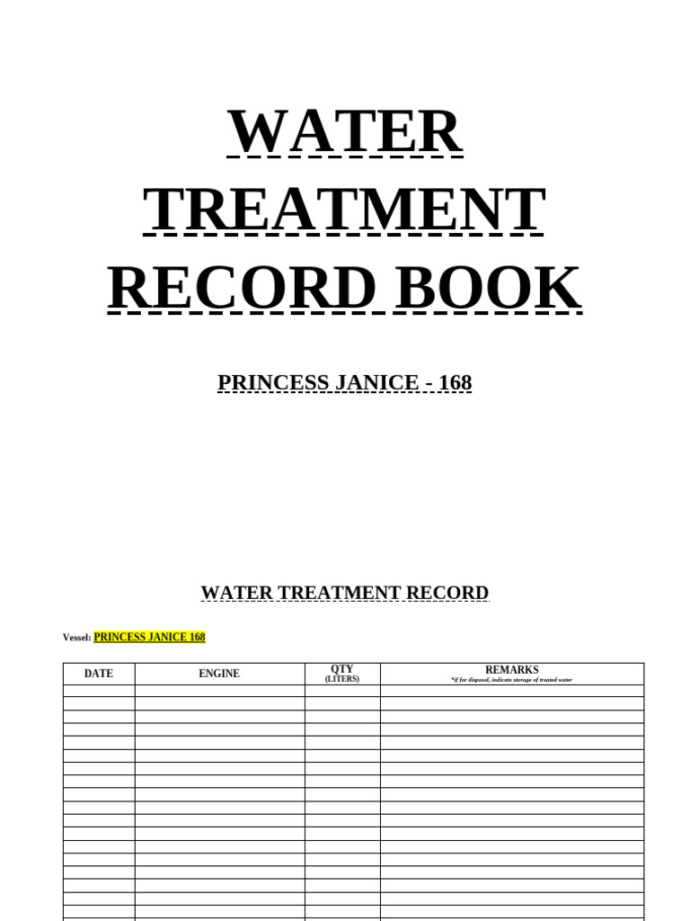 Water Treatment Record for Princess Janice | PDF