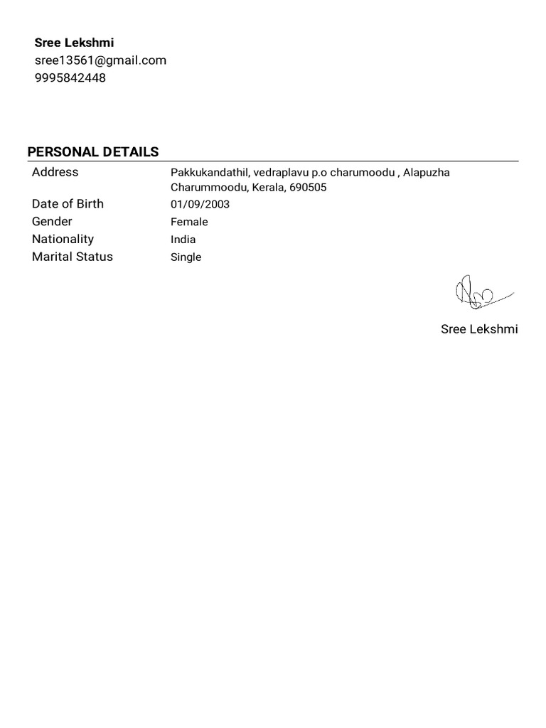 Resume - Sree Lekshmi - Format1 | PDF