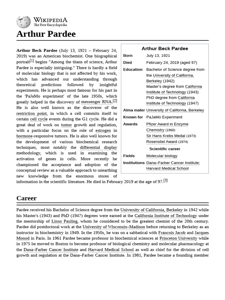 Arthur_Pardee | PDF | Biology | Biochemistry