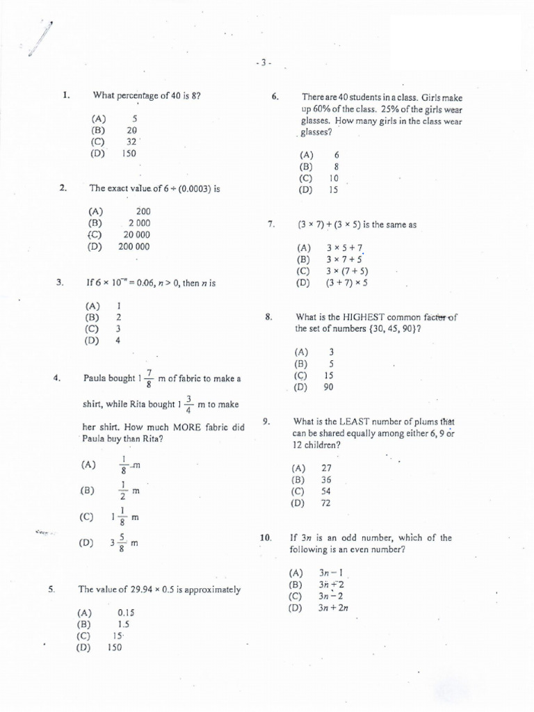 CSEC January 2018 Mathematics P1 | PDF