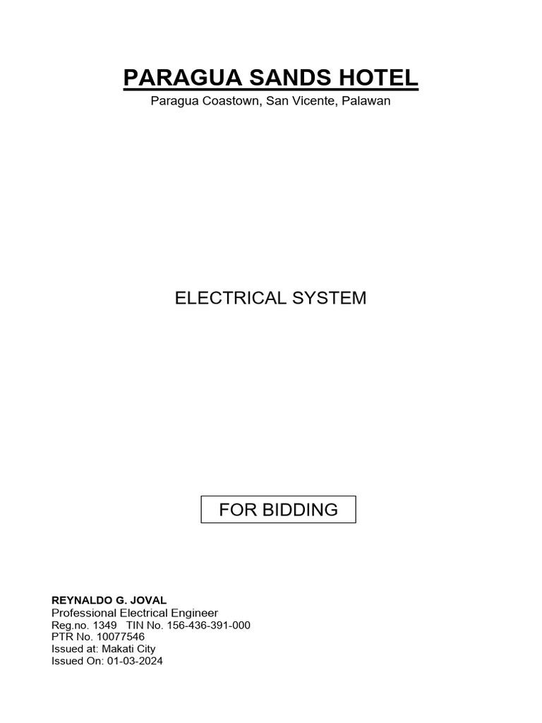 Electrical System for Paragua Sands Hotel | PDF | Electrical Wiring ...
