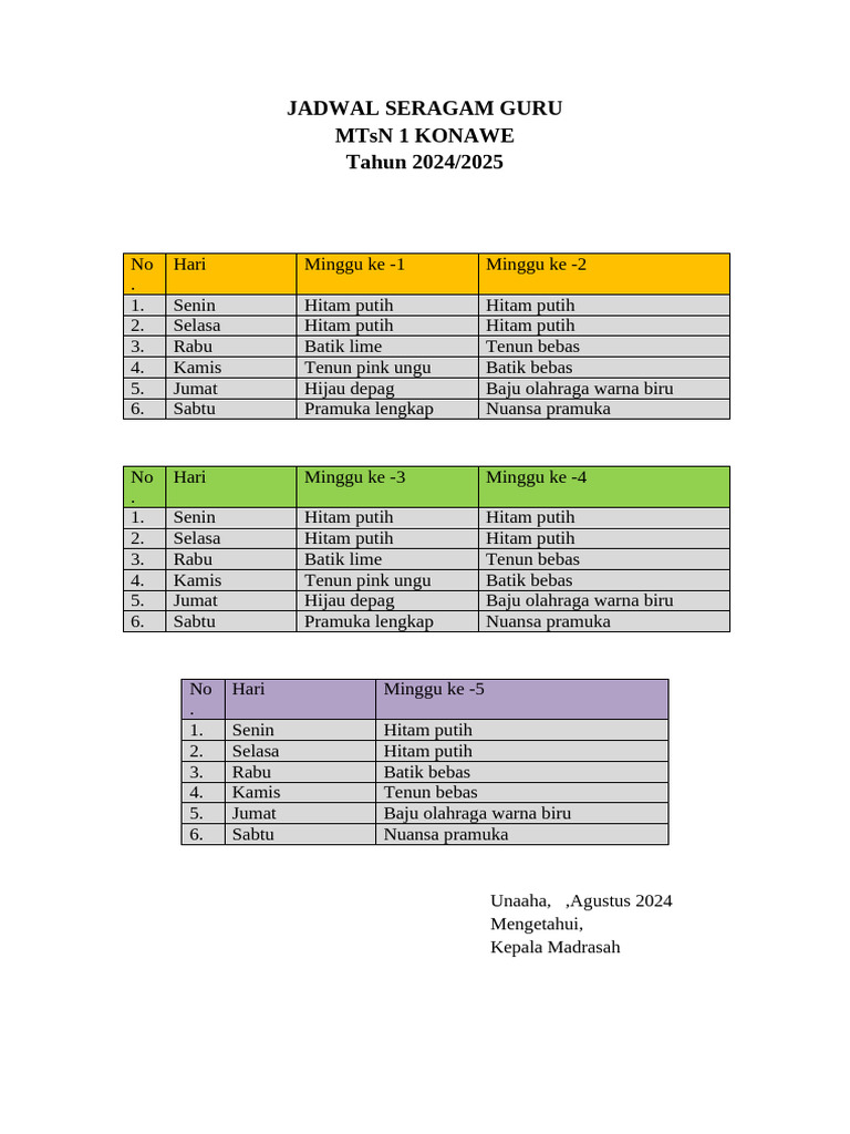 Jadwal Seragam Guru | PDF