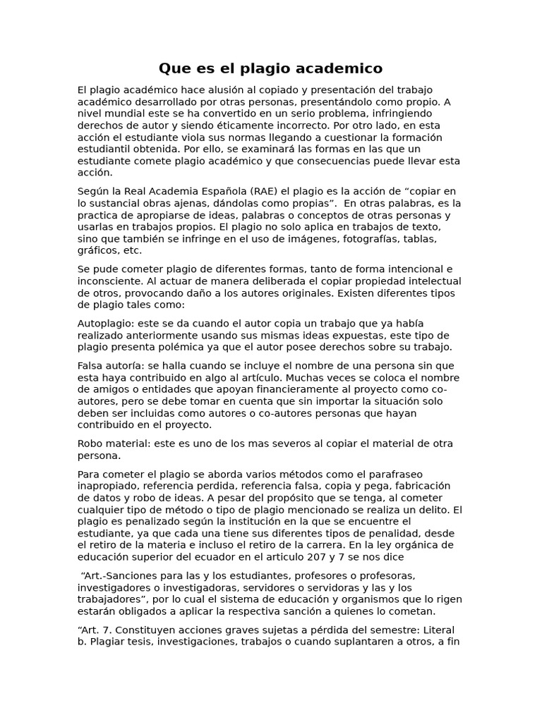 Plagio Académico: Tipos y Consecuencias | PDF | Plagio
