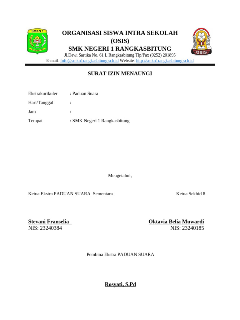 Surat Izin Menaungi Ekstra Padus | PDF