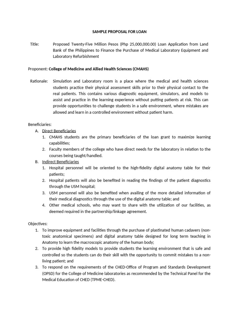 Proposal Loan | PDF | Simulation | Medical School