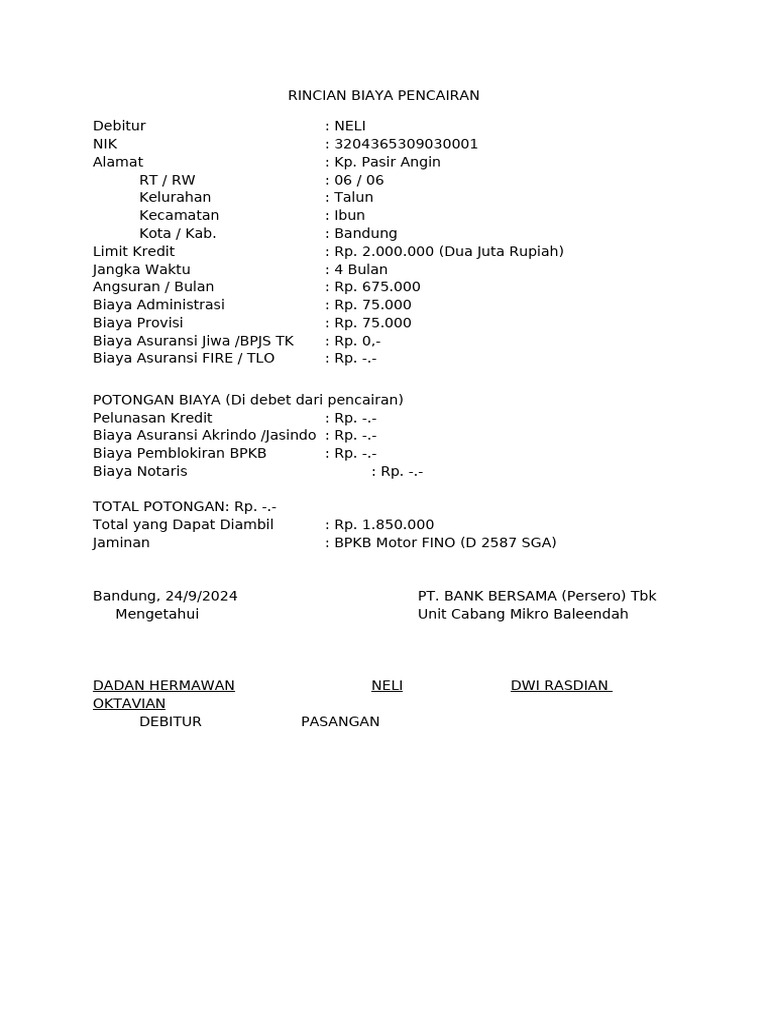 Rincian Biaya Pencairan | PDF