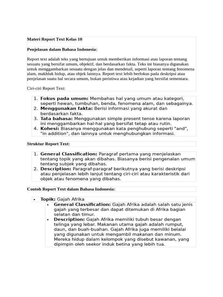 Report Text Guide for Grade 10 | PDF | Elephant | Bacteria