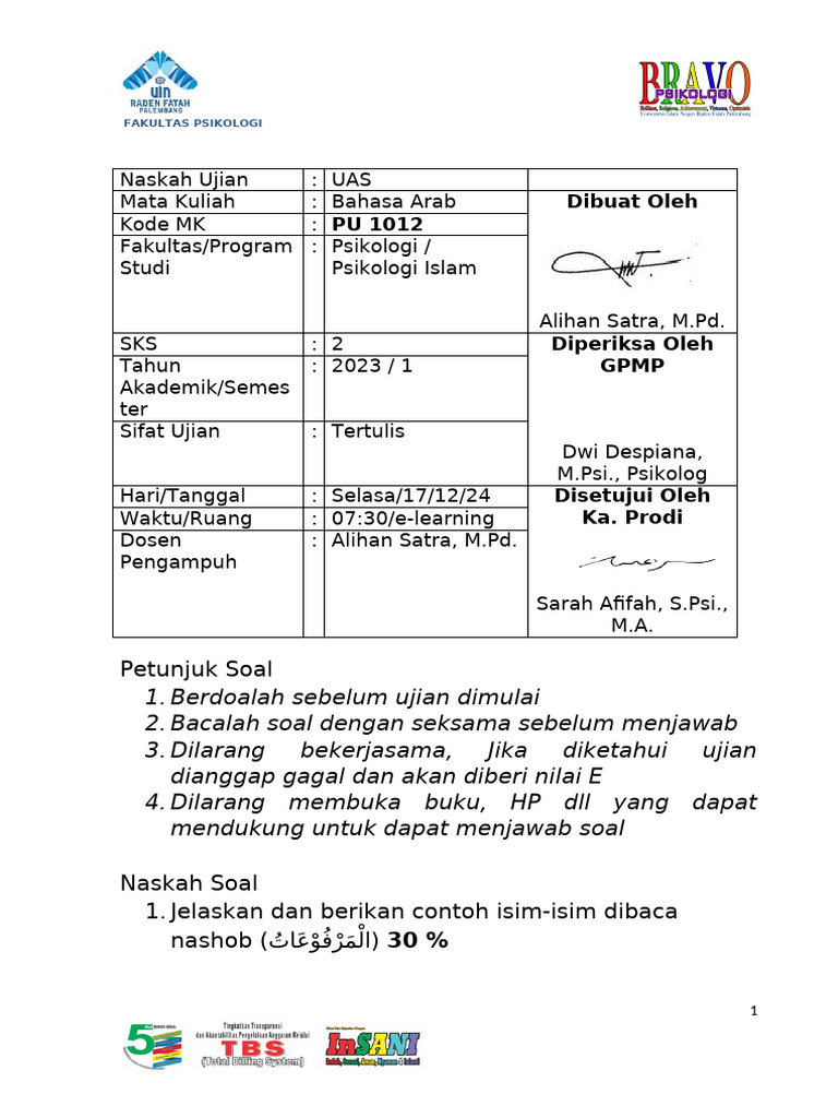 SOAL UAS Bahasa Arab | PDF