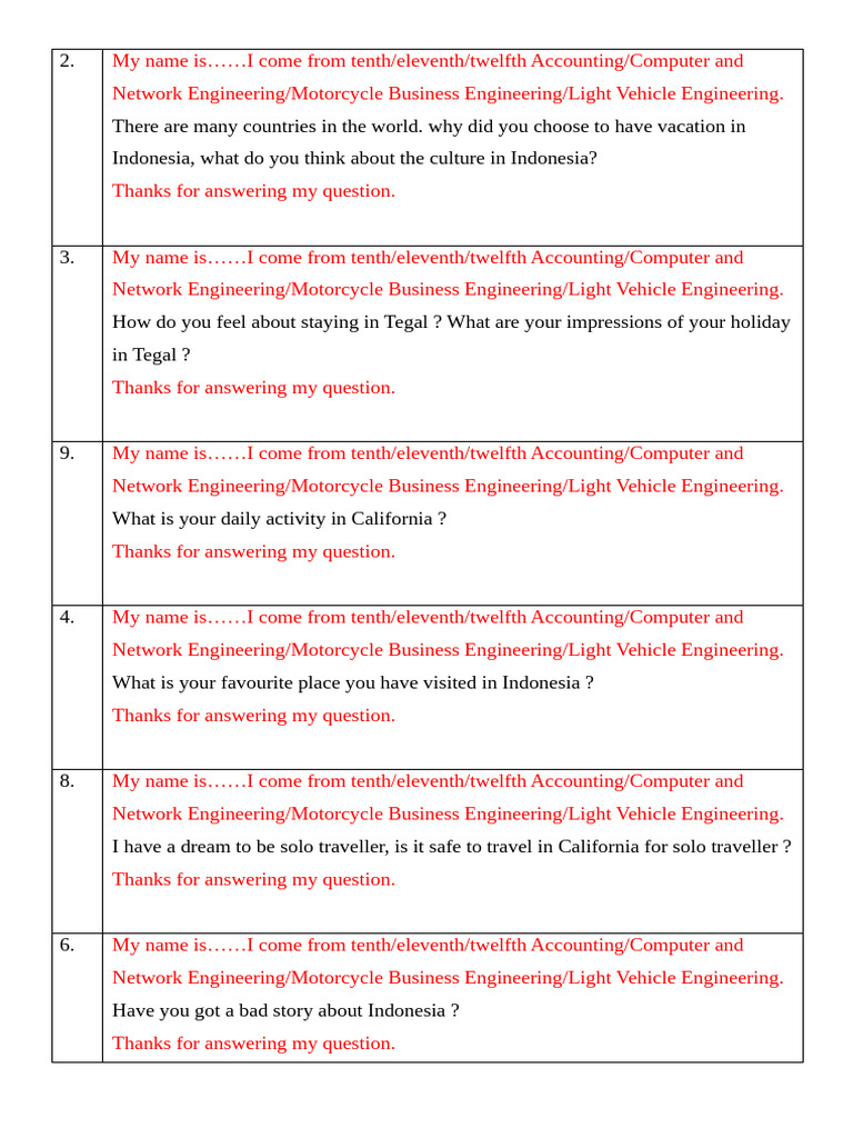 TALK SHOW QUESTION | PDF