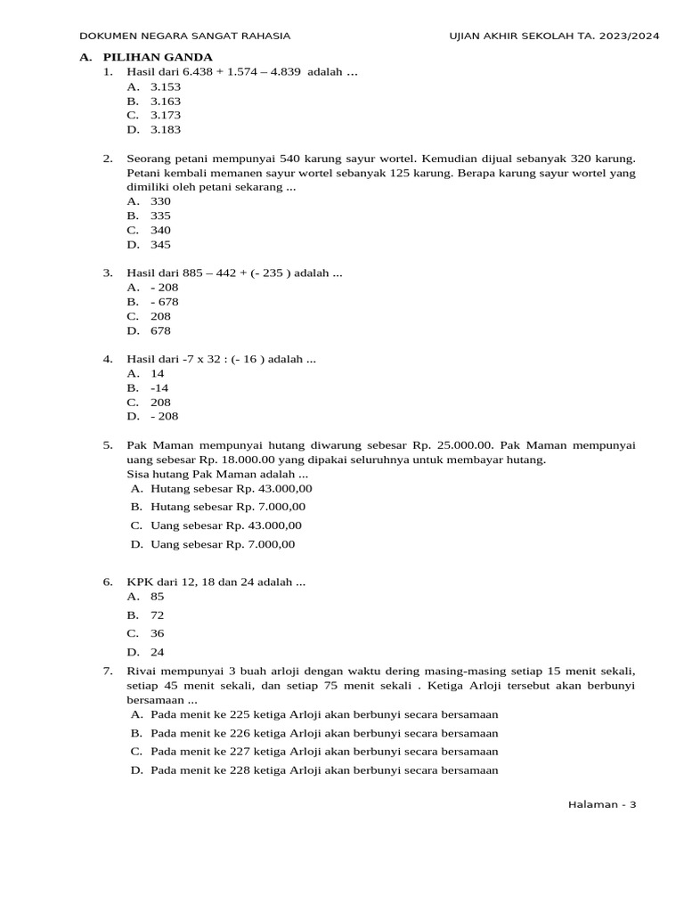 Naskah Soal Us Matematika | PDF