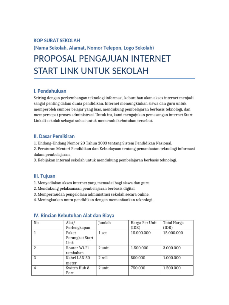Proposal Pemasangan Internet Start Link | PDF