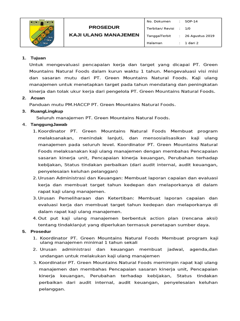 SOP kaji ulang management cth | PDF