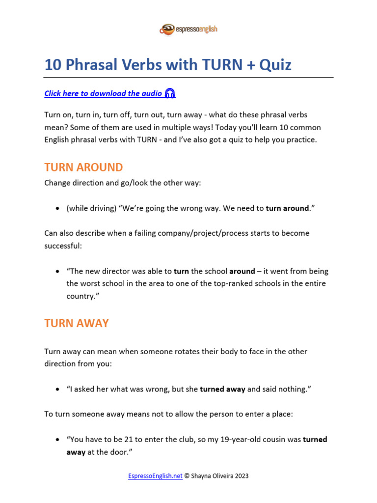 Phrasal Verbs with TURN | PDF