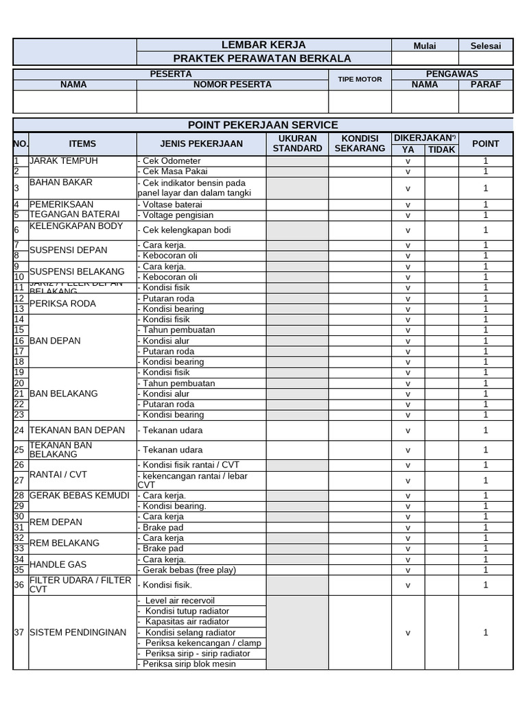 Job Sheet UKK SOP Servis Berkala 2024-2025 | PDF