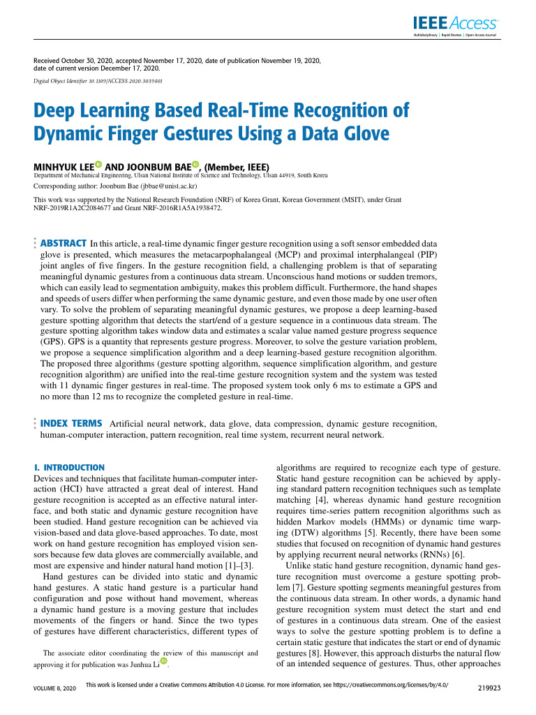 Deep Learning Based Real-Time Recognition of Dynamic Finger Gestures Using A Data Glove | PDF ...
