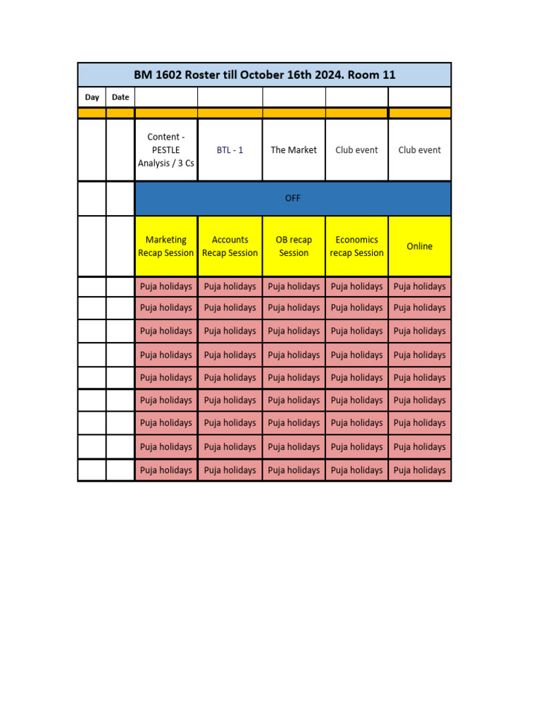 Roster Till 16th October 2024. | PDF