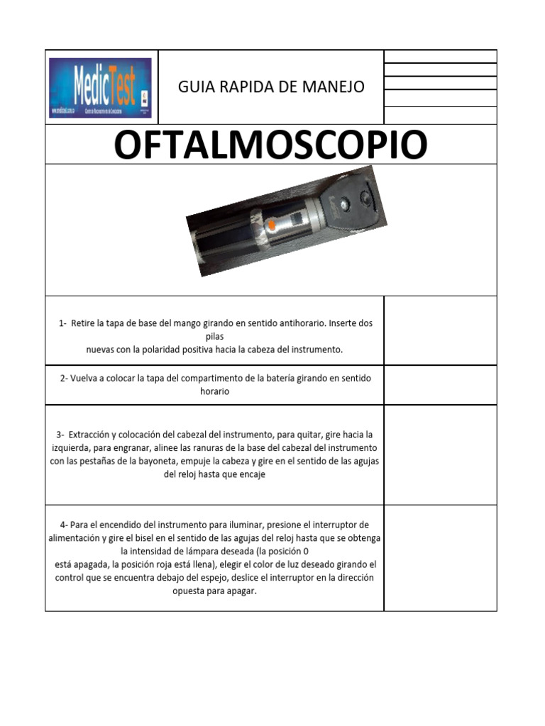 GMT-04 Guía de Manejo Rápido Oftalmoscopio Lenz | PDF